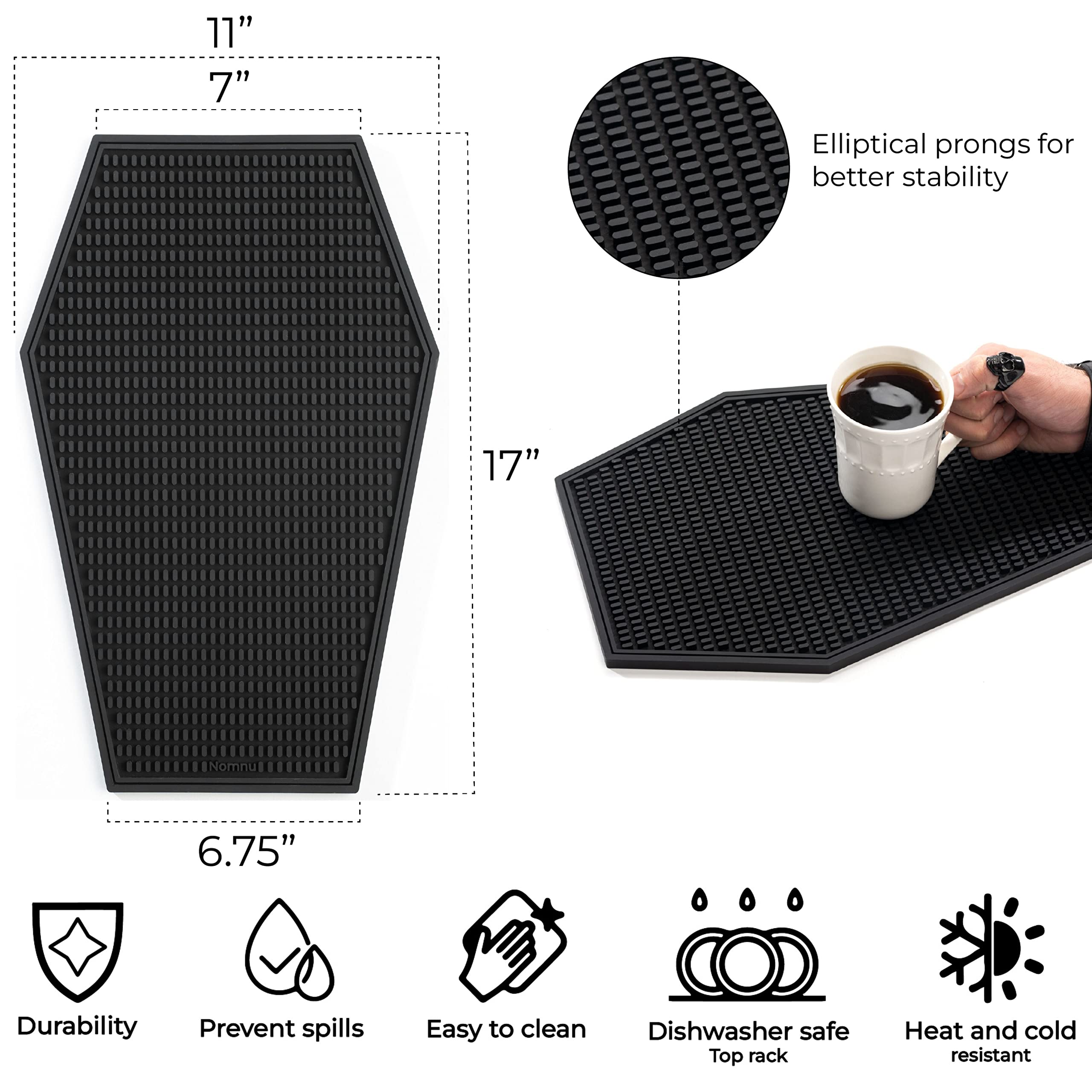 Nomnu Coffin Coffee Bar Mat For Countertop - Goth Kitchen Halloween Decor - Gothic Coffee Bar Accessories 17x11" Inch Bar Mat - Spooky Gifts Non Slip Spill Mat