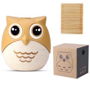 cute toothpick holder dispenser with 100 natural bamboo toothpicks, awsaccy portable plastic funny decorative toothpick container storage box for kitchen restaurant party car, unique gift idea (owl)