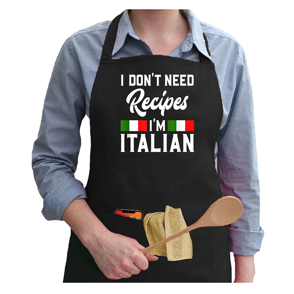 I Don't Need Recipes I'm Italian - Italy Chef Cook Gift Kitchen Apron - Gift on Birthday Presents/Christmas and New Year for Your Friend, Your Grandma, Your Mother or Even Your Mom (BLACK)