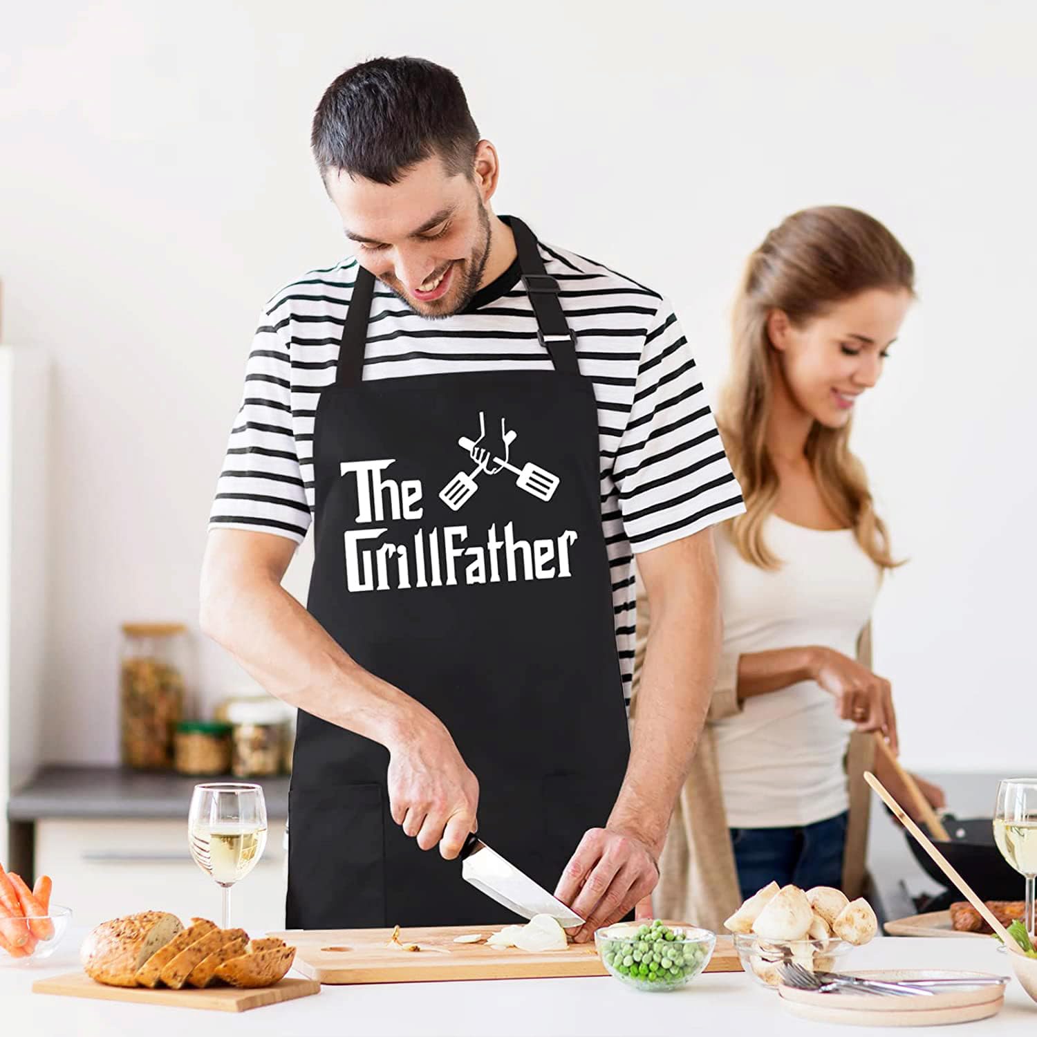 ALIPOBO Funny Grill Aprons for Men Dad - The Grillfather Apron - Funny Chef Cooking Grilling BBQ Apron with 2 Pockets - Birthday Father's Day Christmas Gifts for Dad, Step Dad, Father in Law, Husband