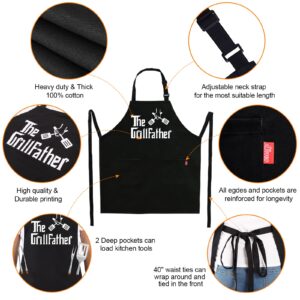 ALIPOBO Funny Grill Aprons for Men Dad - The Grillfather Apron - Funny Chef Cooking Grilling BBQ Apron with 2 Pockets - Birthday Father's Day Christmas Gifts for Dad, Step Dad, Father in Law, Husband