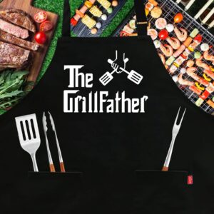 ALIPOBO Funny Grill Aprons for Men Dad - The Grillfather Apron - Funny Chef Cooking Grilling BBQ Apron with 2 Pockets - Birthday Father's Day Christmas Gifts for Dad, Step Dad, Father in Law, Husband