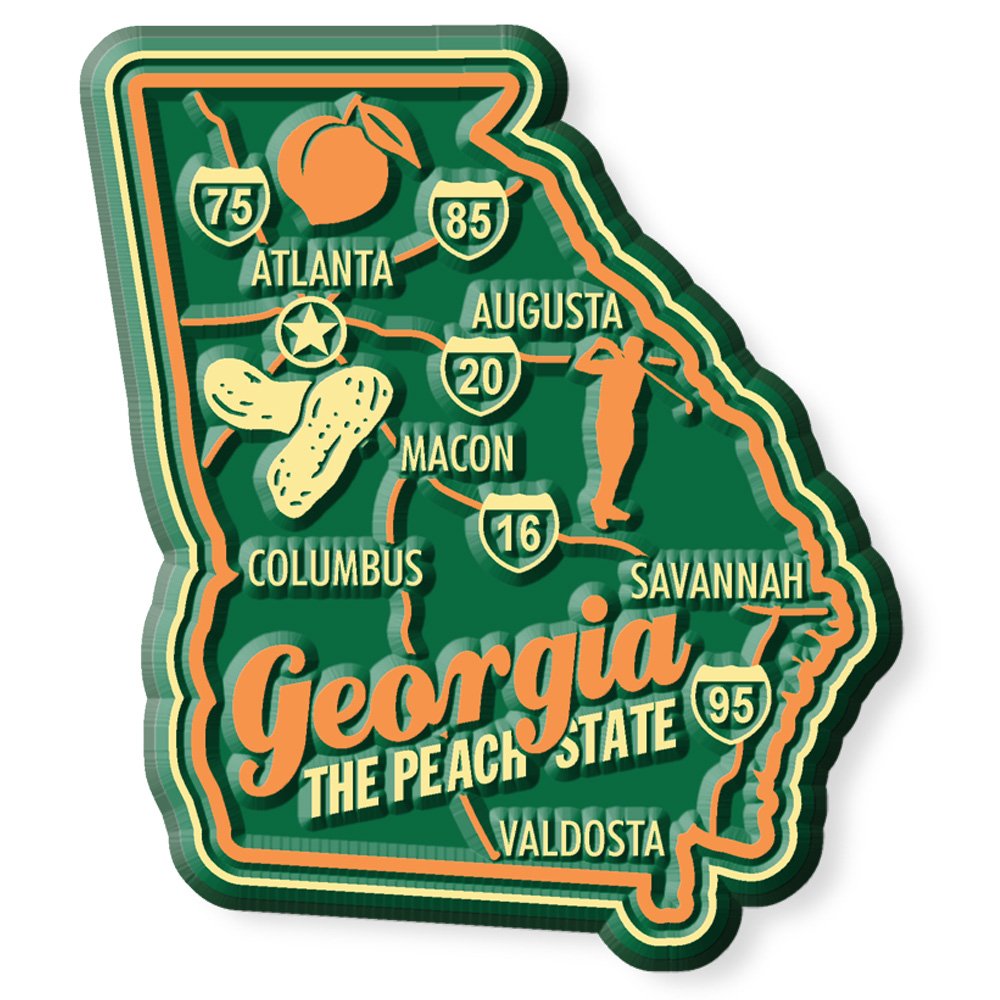 Georgia Premium State Magnet by Classic Magnets, 2.2" x 2.5", Collectible Souvenirs Made in The USA