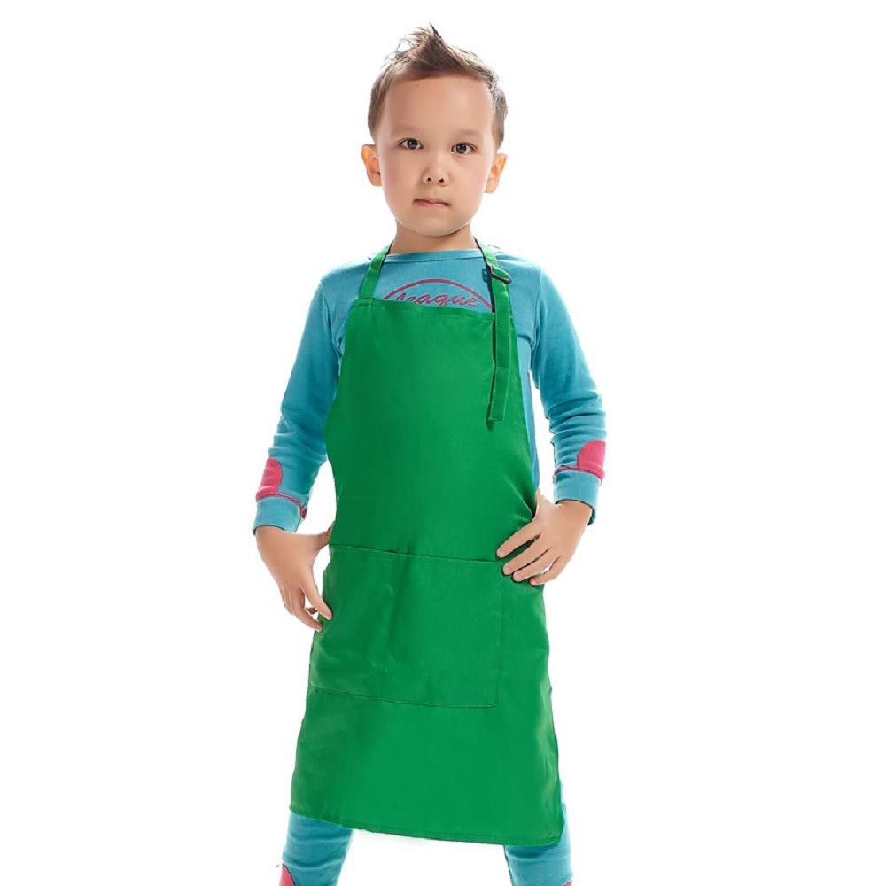 H.BETTER Kid Apron Adjustable Strap with 2 Pockets Painting Cooking Craft Backing Unisex Age 8-12(Green)