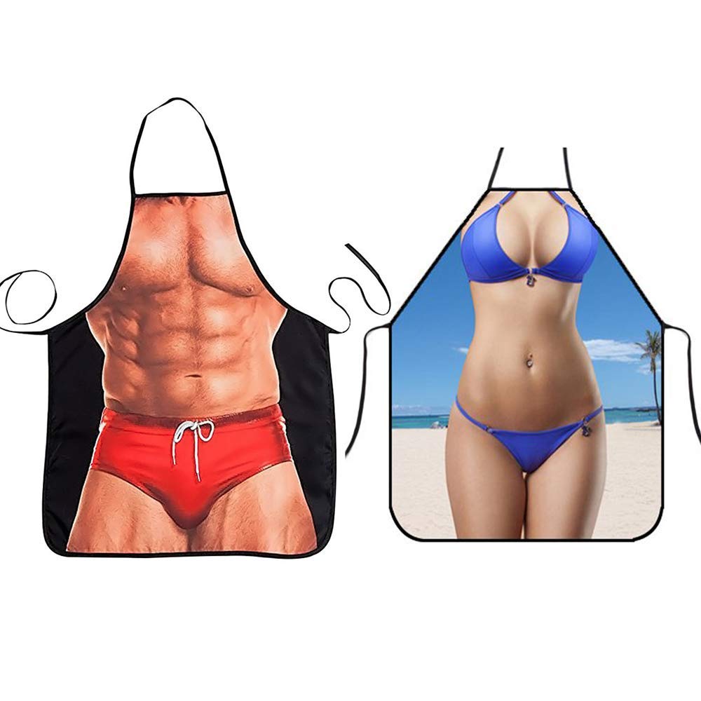 2pack Funny Aprons Waterproof Sexy Apron Creative Cooking Apron Grilling Baking Party Gag Gift Aprons