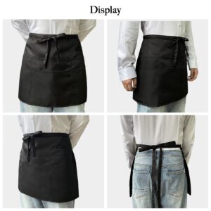 AEKTBY 6 Pockets Black Server Aprons (2 Pack), Half Waist Apron for Unisex Waitress Waiter, Barber, Cleaner