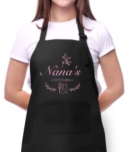 nana gifts nana's kitchen aprons for grandma women,cute birthday mother's day christmas apron gifts for nana grandma mom,adjustable baking cooking chef apron with 2 pockets,cooking gifts for women