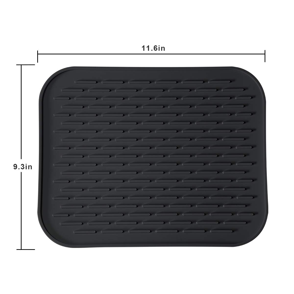 Silicone Dish Drying Mat for Multiple Usage,Easy clean,Eco-friendly,Super Sturdy Silicone Heat Resistant Trivet, Dishwasher Safe,Dish Draining Mat,Sink Mat (Black&Small-11.6×9.3inch)