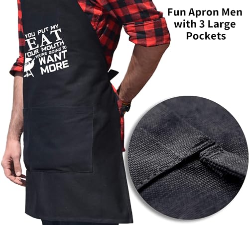 YuanDe Funny Grilling Apron for Men - I'D Smoke That - One Size Fits All - Kitchen Cooking Barbecue Apron with 3 Large Pockets for Dad, Husband, Boyfriend - Black Mens Apron for Outdoor BBQ