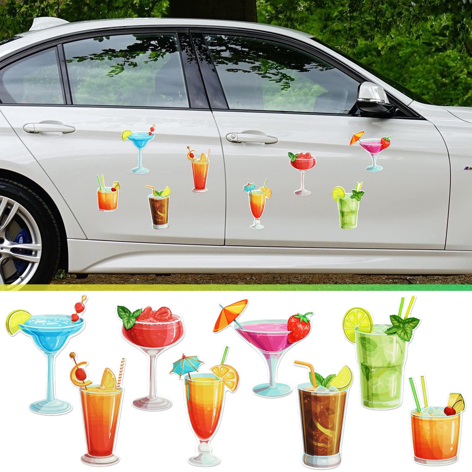 Cruise Door Magnets Stickers Summer Beach Tropical Drink Cruise Ship Door Decoration 8 Pcs Hawaiian Funny Cruise Car Magnetic Lemon Cocktail Door Stickers Fridge Decals for Carnival Cabin Kitchen