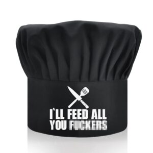 dyjybmy i'll feed all you, adult adjustable kitchen cooking hat with elastic band chef baker cap, funny bbq chef hat for men, woman, husband, dad, boyfriend or any friend black