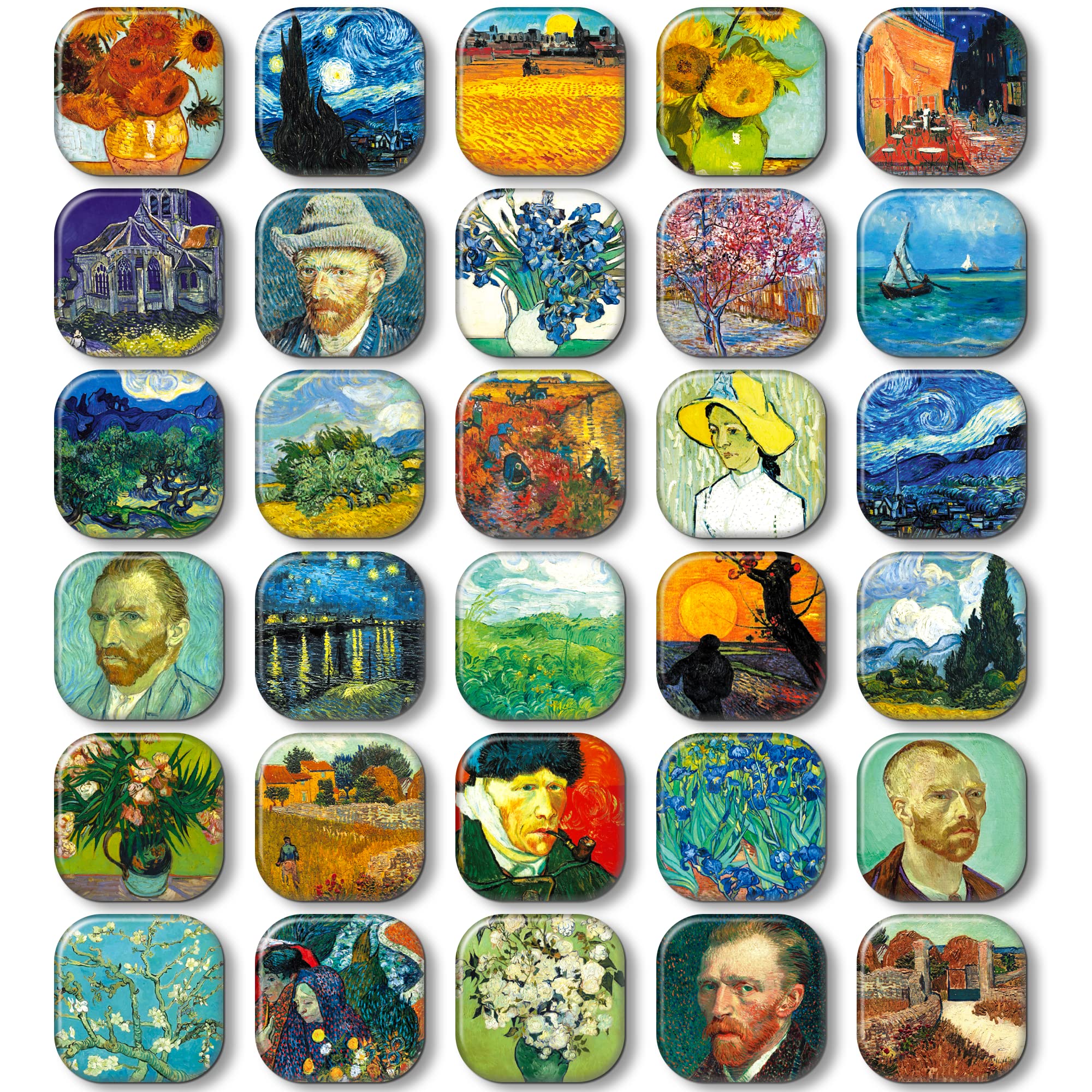 MORCART 30Pack Decorative Magnets Art Fridge Magnets Cute Refrigerator Magnets Glass Magnets for Locker Whiteboard School Office and Kitchen (Vangogh)