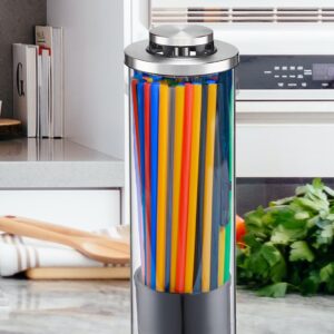 Straw Holder Dispenser for Counter - Clear Glass Drinking Straw Container with Lid - 2 Straw Covers and 35 PCS Straws include by BIGINIWA