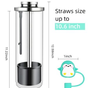 Straw Holder Dispenser for Counter - Clear Glass Drinking Straw Container with Lid - 2 Straw Covers and 35 PCS Straws include by BIGINIWA