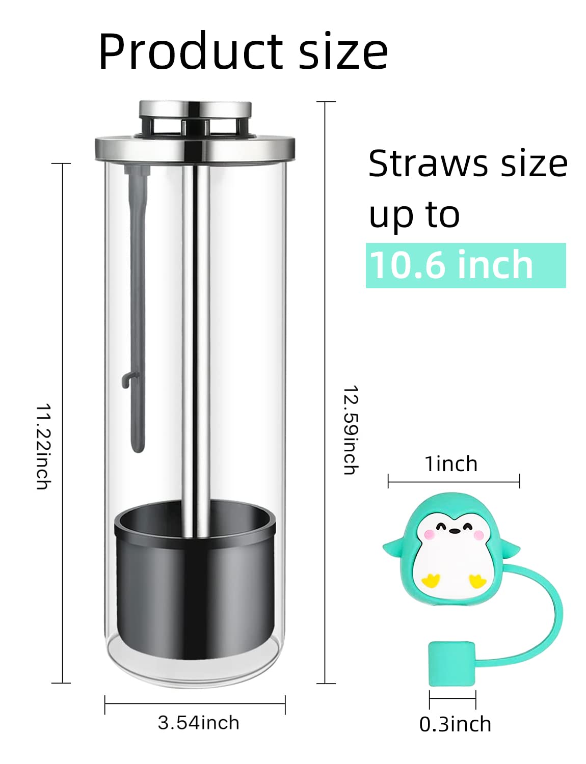 Straw Holder Dispenser for Counter - Clear Glass Drinking Straw Container with Lid - 2 Straw Covers and 35 PCS Straws include by BIGINIWA