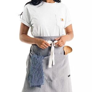 Caldo Linen Bistro Cafe Apron - Professional Grade with Pockets, Half Kitchen Apron, Mid Length 23 x 23, 40 Inch Waist Ties - Durable Unisex Uniform- Server or Chef (Grey)