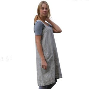 Women’s Pinafore Square Apron Baking Cooking Gardening Works Cross Back Cotton/Linen Blend Dress with 2 Pockets Gray