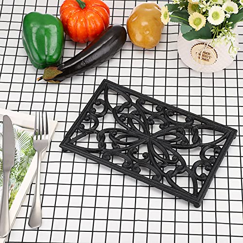 Sumnacon Rectangle 10 x 6.1 Inch Cast Iron Trivet - Rustic Heat Resistant Metal Trivet for Hot Dish Pot Pan Teapot, Vintage Sturdy Hot Plate Pad for Kitchen Dining Countertop Table