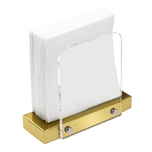 Modern Napkin Holder for Kitchen, Standing Napkin Holder for Tables, Clear Acrylic and Gold Steel Base Kitchen & Dining Room Decor