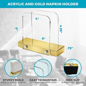 Modern Napkin Holder for Kitchen, Standing Napkin Holder for Tables, Clear Acrylic and Gold Steel Base Kitchen & Dining Room Decor