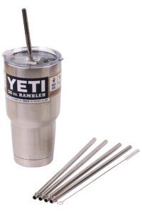 4 wide stainless steel straws + straw hole lid extra long fits 30 oz yeti tumbler rambler cups - cocostraw brand drinking straw (4 wide straws + straw lid)