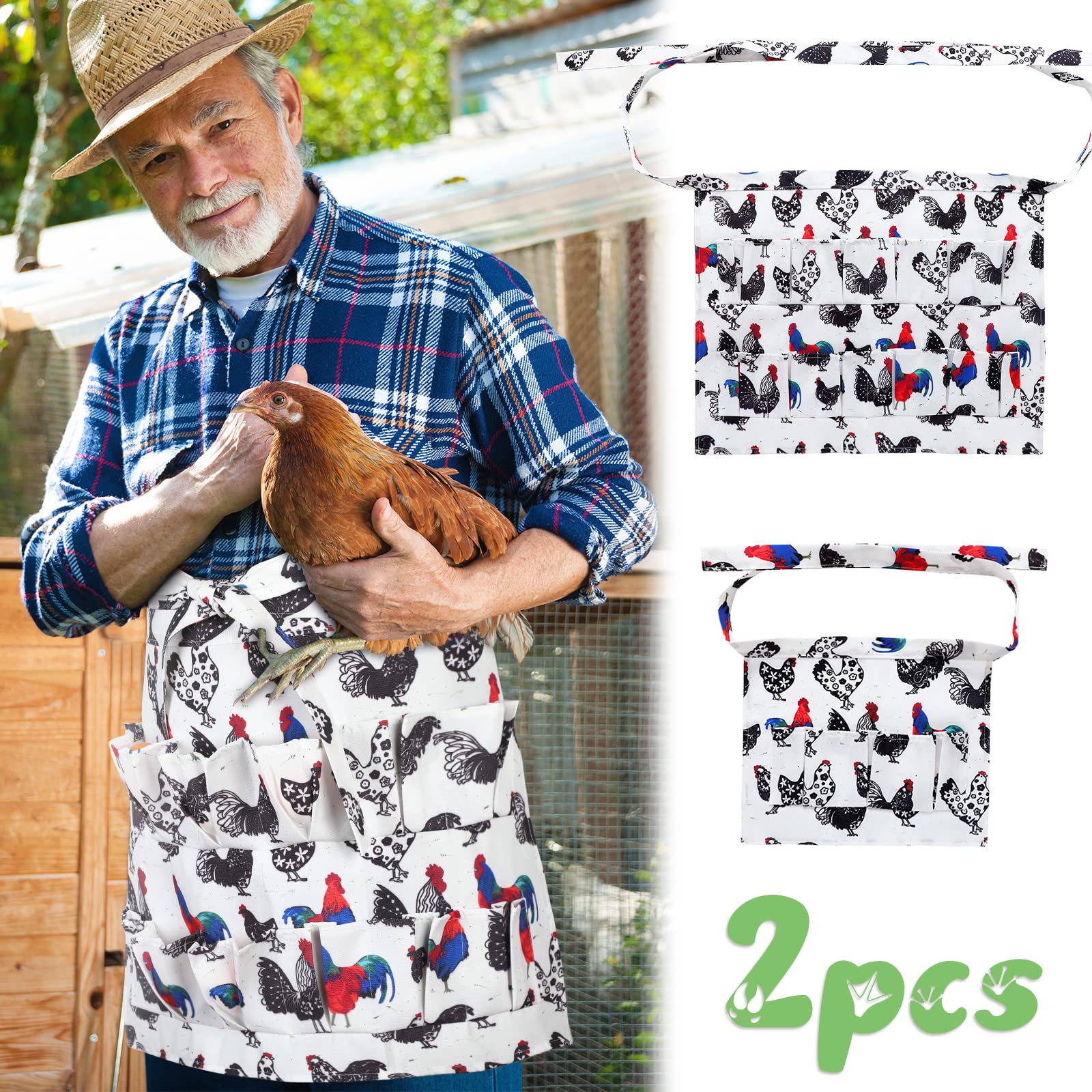 2 Pieces Chicken Egg Apron, Adult and Kid Size, 12 Deep Pockets Hen Duck Goose Eggs Holder Aprons Eggs Collecting Gathering Holding Apron for Farmhouse Kitchen Home Workwear