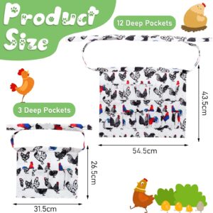 2 Pieces Chicken Egg Apron, Adult and Kid Size, 12 Deep Pockets Hen Duck Goose Eggs Holder Aprons Eggs Collecting Gathering Holding Apron for Farmhouse Kitchen Home Workwear