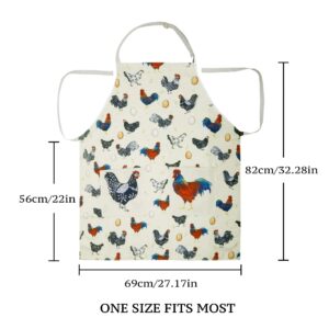 RosieLily Rooster Apron Chicken Apron for Women Beige Apron with Pockets for Cooking Baking Gardening Cute Rooster Gifts for Women Chicken Gift for Chicken Lovers Farm Thanksgiving Easter Holiday