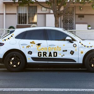 31 picees 2023 graduation car decorations, black and gold congrats grad magnetic decorations parade, congrats grad graduation party decor,refrigerator decal stickers garage door theme party supplies