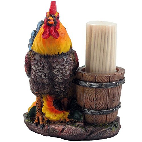 Farm Rooster and Old Fashioned Water Pail Toothpick Holder Set Figurine in Country Kitchen or Bar Chicken Decor, Sculptures and Statuettes and Rustic Gifts for Farmers