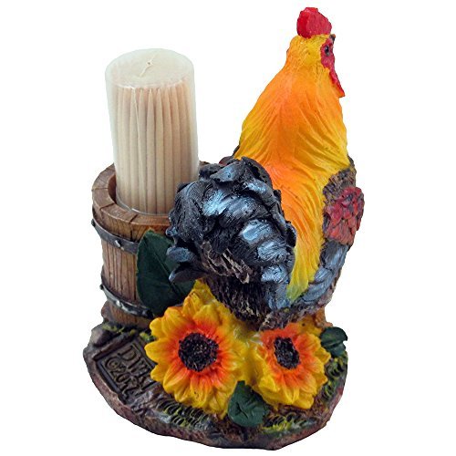 Farm Rooster and Old Fashioned Water Pail Toothpick Holder Set Figurine in Country Kitchen or Bar Chicken Decor, Sculptures and Statuettes and Rustic Gifts for Farmers