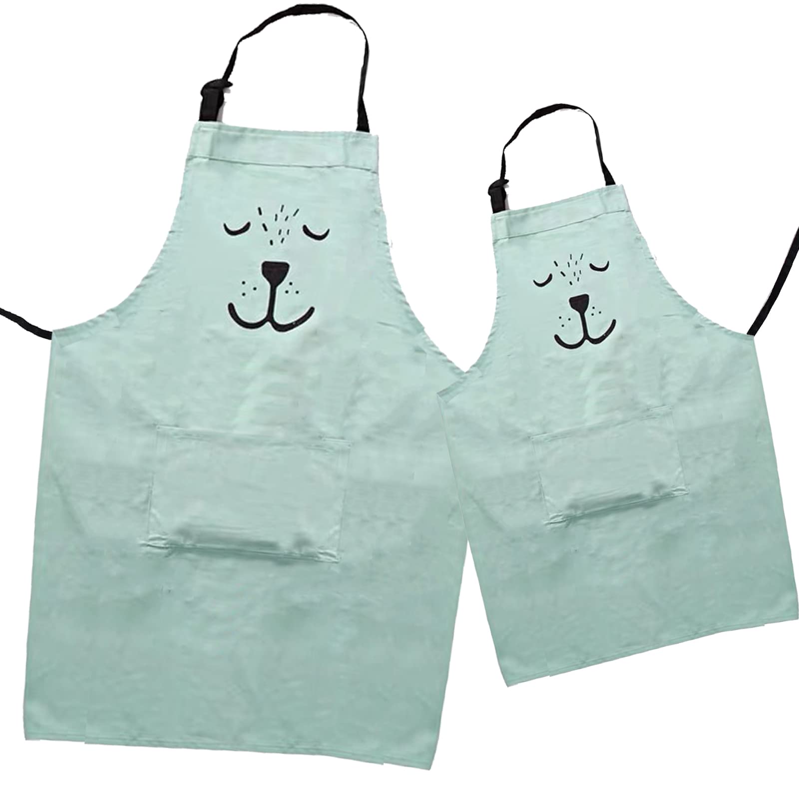 HILLHOME 2 Pack Cotton Adjustable Parent and Child Apron with Pockets Great Gift For Adult and Kid Baking,Painting,Mommy and Me Matching Set