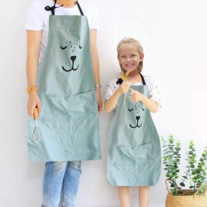 HILLHOME 2 Pack Cotton Adjustable Parent and Child Apron with Pockets Great Gift For Adult and Kid Baking,Painting,Mommy and Me Matching Set