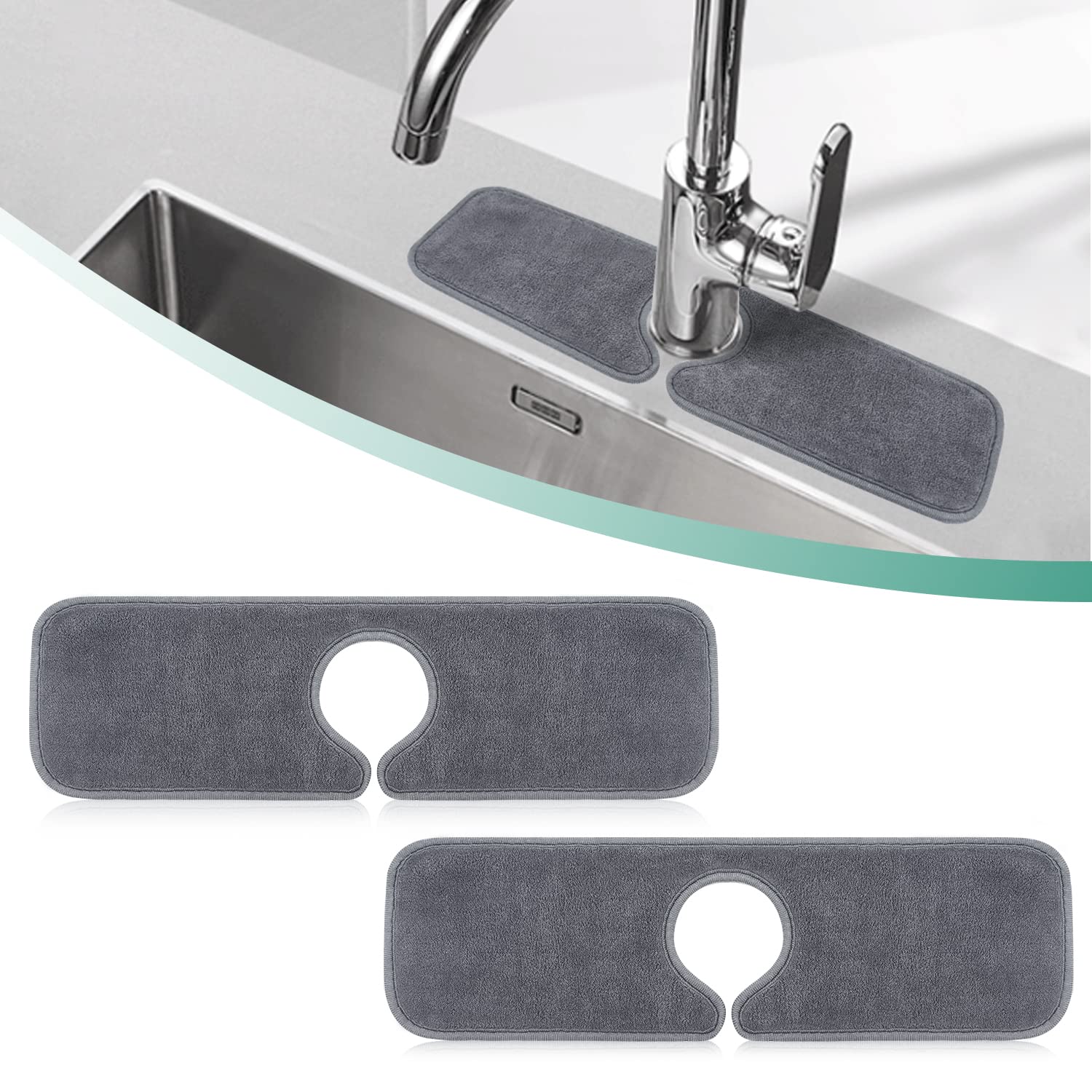 Sink Splash Guard Behind Faucet: LOPNUR Kitchen Faucet Absorbent Mat, Faucet Mat for Kitchen Sink, Microfiber Cloth Faucet Splash Catcher Machine Washable (2 Pack, 17.7''x4.5'')