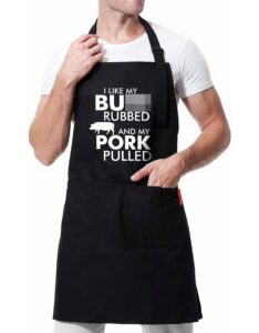 xbpdmwin funny cooking aprons for men - i like my butt rubbed and my pork pulled - grilling bbq apron for mens with 2 pockets - birthday gifts for men, husband, boyfriend, guy, dad, friends, him