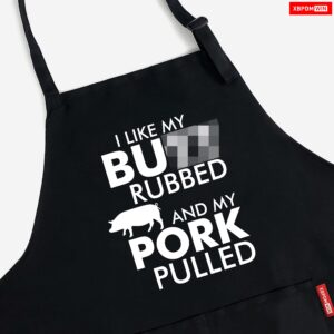 XBPDMWIN Funny Cooking Aprons for Men - I Like My Butt Rubbed and My Pork Pulled - Grilling BBQ Apron for Mens with 2 Pockets - Birthday Gifts for Men, Husband, Boyfriend, Guy, Dad, Friends, Him