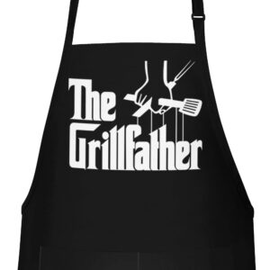 APRON DADDY Aprons for Men - The Grillfather - BBQ Apron for grilling - Extra Large 1 Size Fits All - Poly/Cotton Apron with 2 Pockets - Grill Father Gift for Cooking Dad, Husband