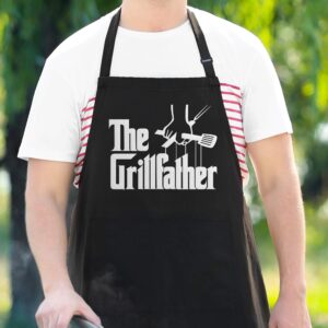 APRON DADDY Aprons for Men - The Grillfather - BBQ Apron for grilling - Extra Large 1 Size Fits All - Poly/Cotton Apron with 2 Pockets - Grill Father Gift for Cooking Dad, Husband