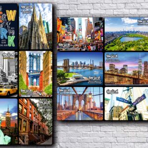 18 Pcs New York City Serie Rectancular Uv Printing Thick Wooden Souvenir Fridge Magnets 9 Pcs Horizontal 9 Pcs Vertical, 9x6.5 Cm