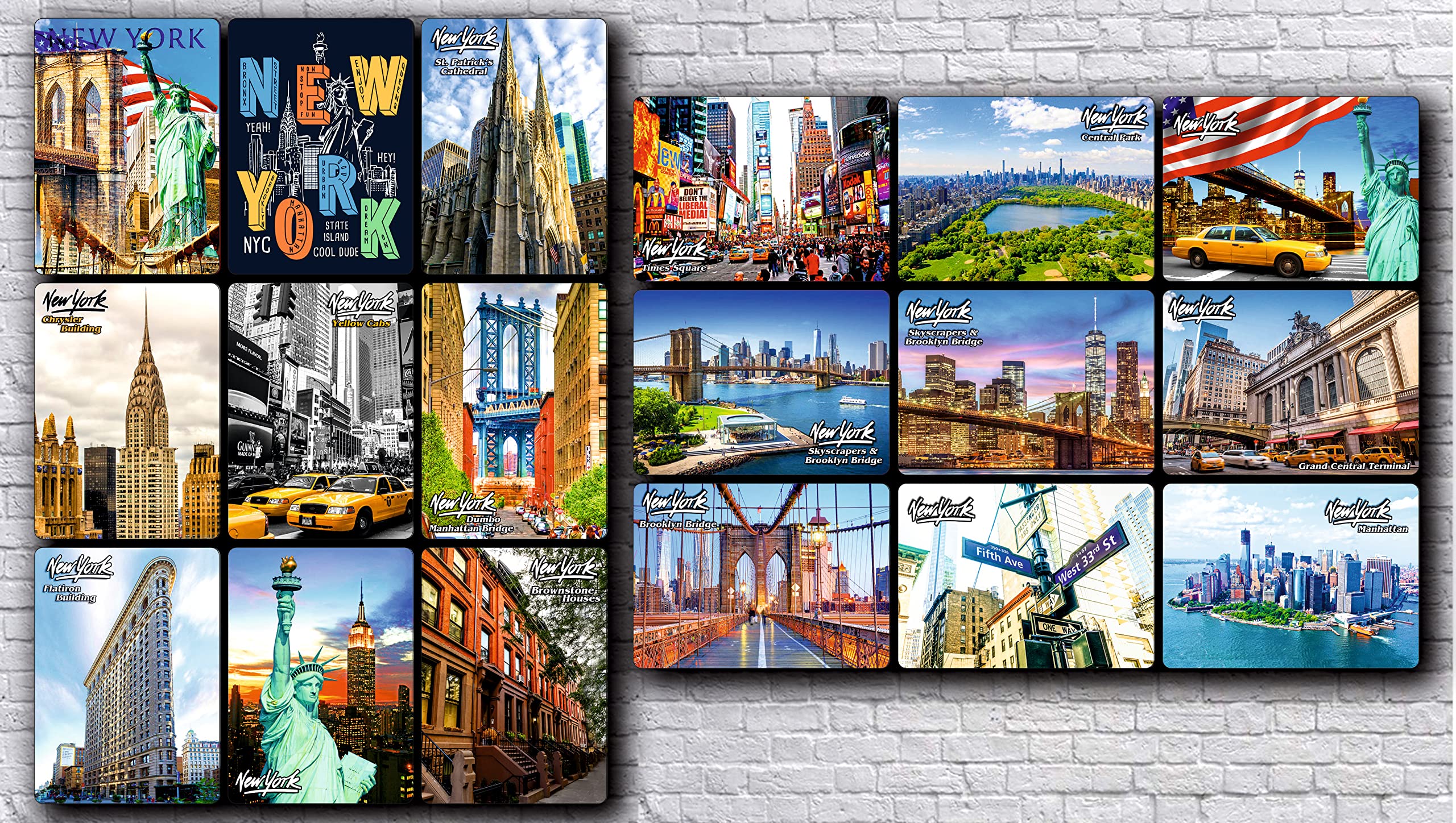 18 Pcs New York City Serie Rectancular Uv Printing Thick Wooden Souvenir Fridge Magnets 9 Pcs Horizontal 9 Pcs Vertical, 9x6.5 Cm