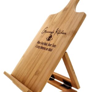 Granny’s Recipe Cookbook Holder Stand Gift - Custom Engraved Bamboo Cutting Board Foldable Chef Easel Metal Hinges Kickstand iPad Tablet Compatible Christmas Birthday Kitchen Decor Design (7.25x13.5)