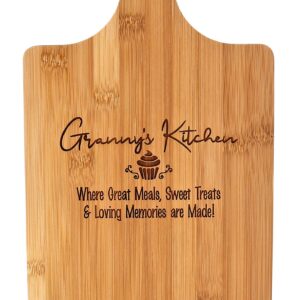 Granny’s Recipe Cookbook Holder Stand Gift - Custom Engraved Bamboo Cutting Board Foldable Chef Easel Metal Hinges Kickstand iPad Tablet Compatible Christmas Birthday Kitchen Decor Design (7.25x13.5)