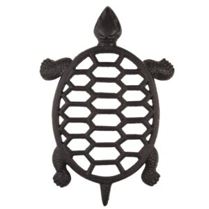 gasaré, cast iron trivet for pots, pans, and hot dishes, metal trivet, sea turtle design, rubber feet caps, ring hanger, 11.5 x 8 inches, brown, 1 unit