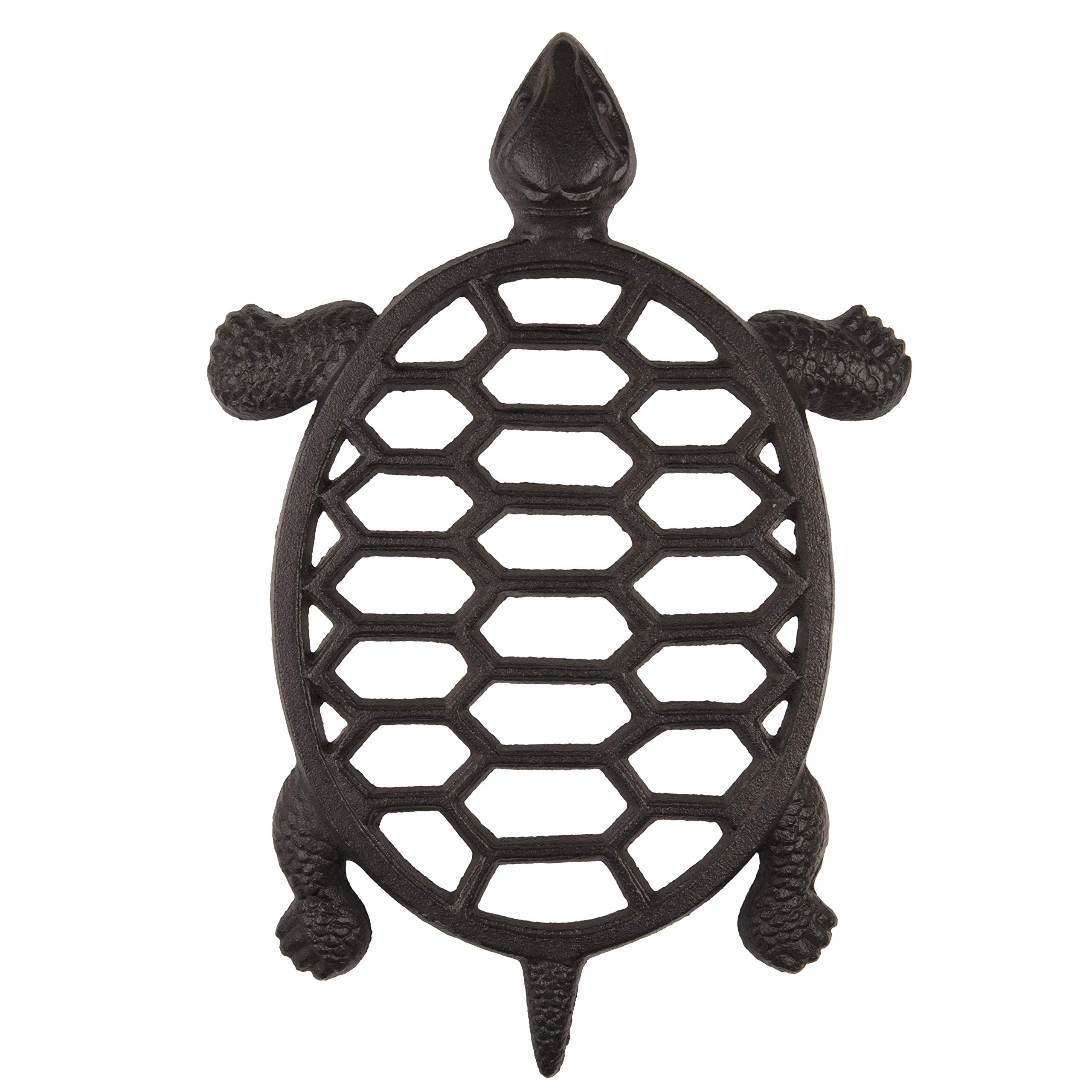 gasaré, Cast Iron Trivet for Pots, Pans, and Hot Dishes, Metal Trivet, Sea Turtle Design, Rubber Feet Caps, Ring Hanger, 11.5 x 8 Inches, Brown, 1 Unit