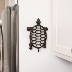 gasaré, Cast Iron Trivet for Pots, Pans, and Hot Dishes, Metal Trivet, Sea Turtle Design, Rubber Feet Caps, Ring Hanger, 11.5 x 8 Inches, Brown, 1 Unit