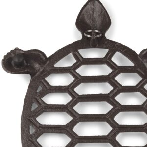 gasaré, Cast Iron Trivet for Pots, Pans, and Hot Dishes, Metal Trivet, Sea Turtle Design, Rubber Feet Caps, Ring Hanger, 11.5 x 8 Inches, Brown, 1 Unit