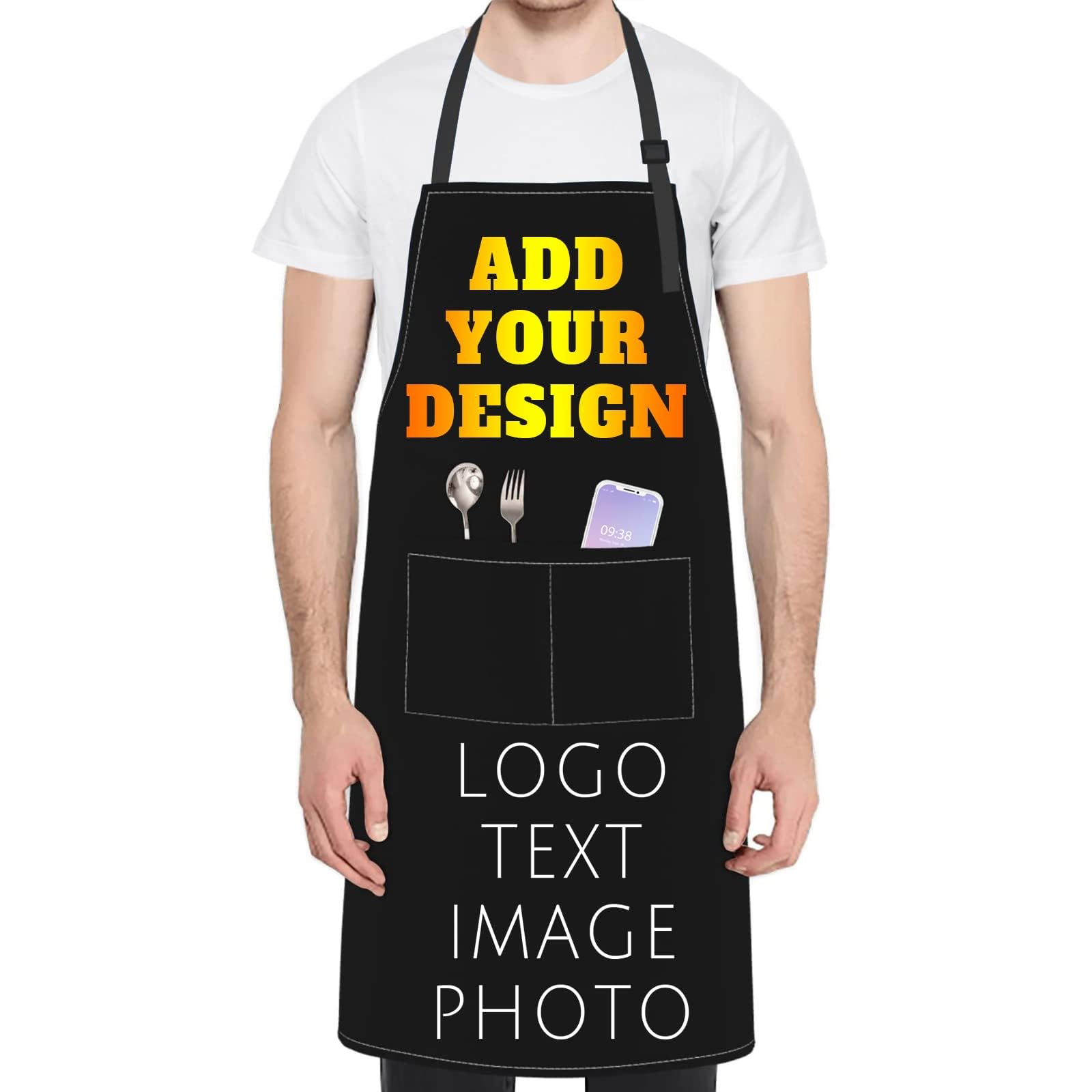 Custom Apron for Men Women Personalized Aprons with Pockets Customize Name Text Logo Image Photo Grill Cook Chef Apron