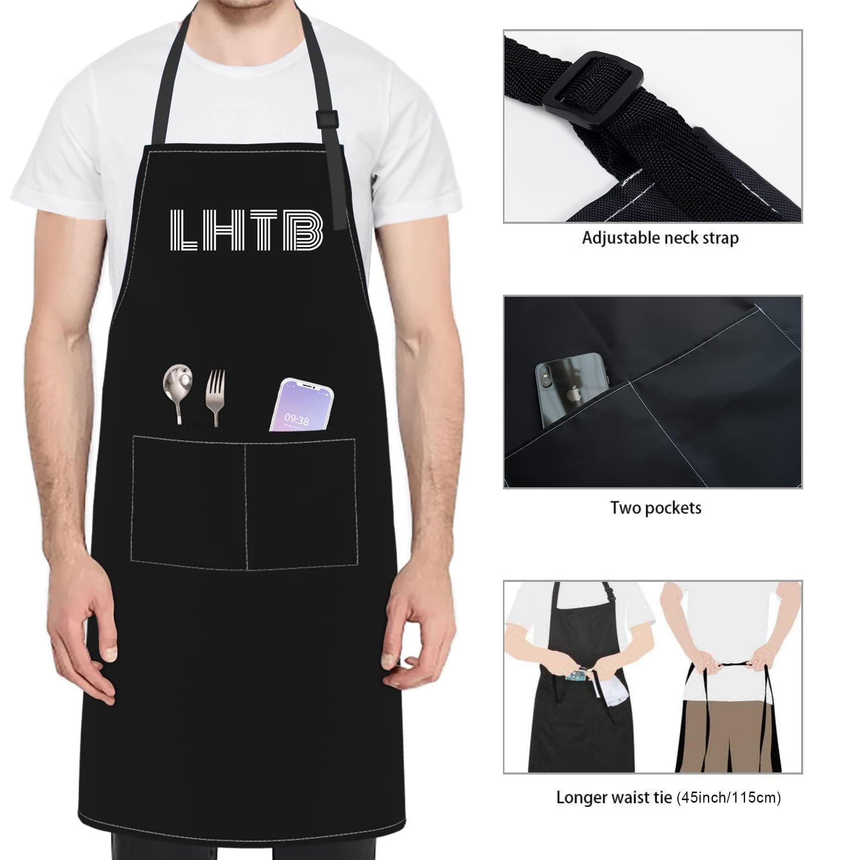 Custom Apron for Men Women Personalized Aprons with Pockets Customize Name Text Logo Image Photo Grill Cook Chef Apron