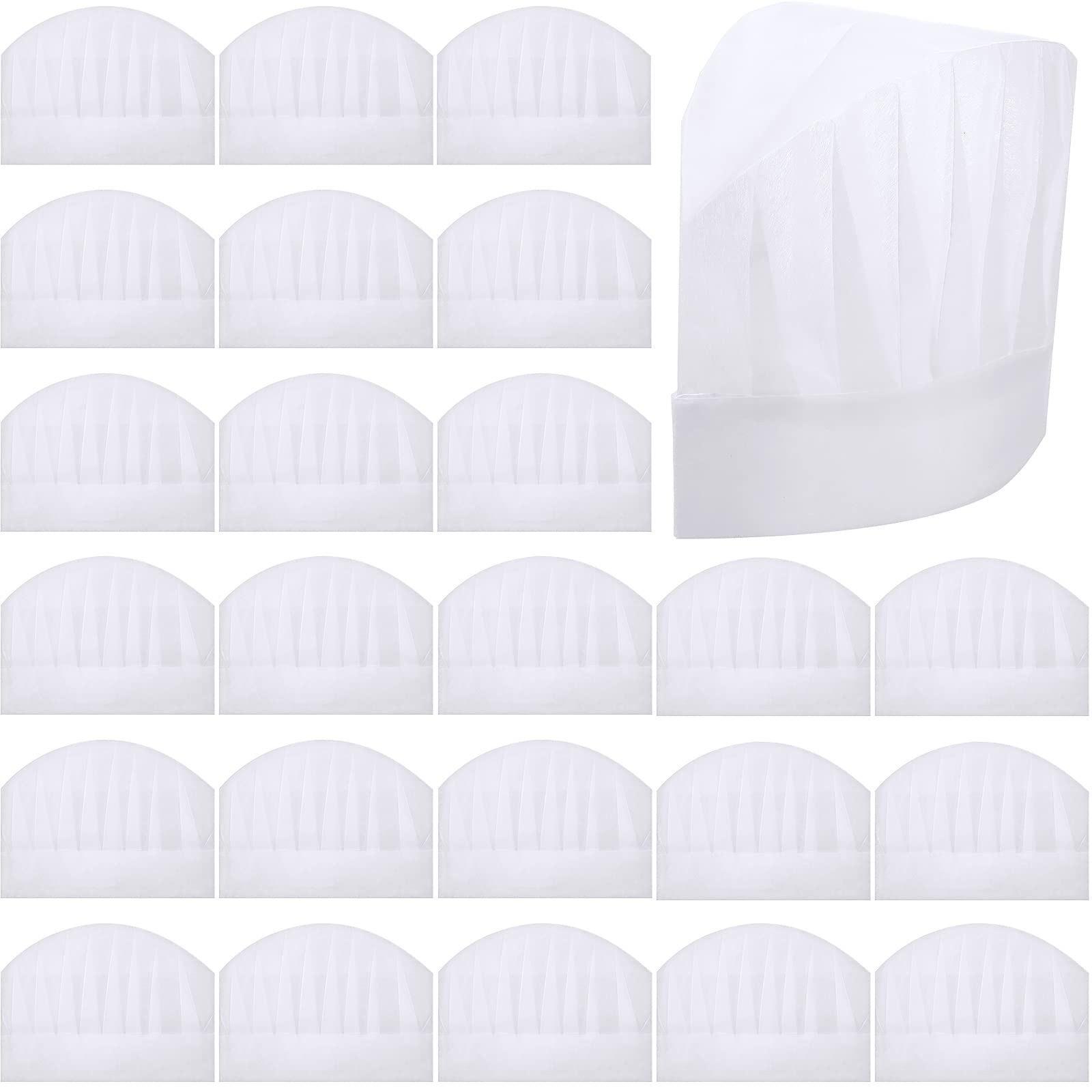 60 Pack 8 Inch Kids White Chef Hats Non Woven Chef Toques Chef Caps Kitchen Chef Caps for Baking Cooking Home Kitchen School Pizza Party Supplies, Large