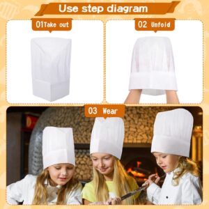 60 Pack 8 Inch Kids White Chef Hats Non Woven Chef Toques Chef Caps Kitchen Chef Caps for Baking Cooking Home Kitchen School Pizza Party Supplies, Large